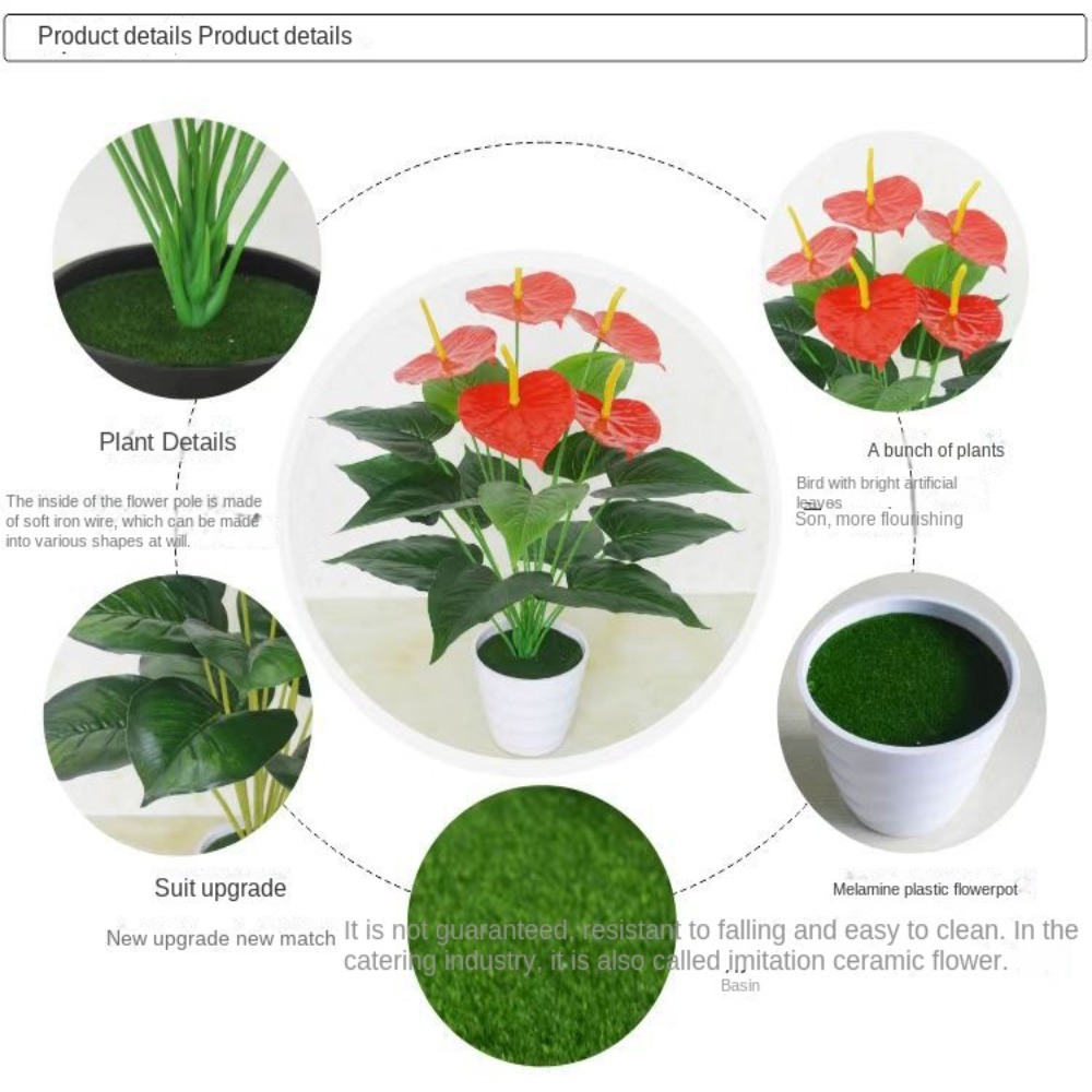 Artificial Plants 35/50CM Artificial Red Palm Plastic Big Herb Plant ...