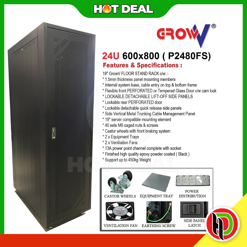 Hotdeal ( P2480FS ) GrowV 19" 24U 600x800 Floor Stand Server Rack - 19" GrowV 24U Server Rack ...
