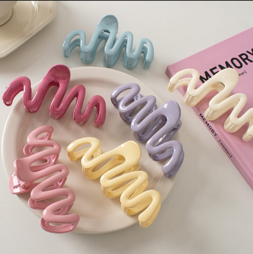 Dopamine Creamy Color Geometry Wave Line Back Head Hair Claw Hair Claw ...