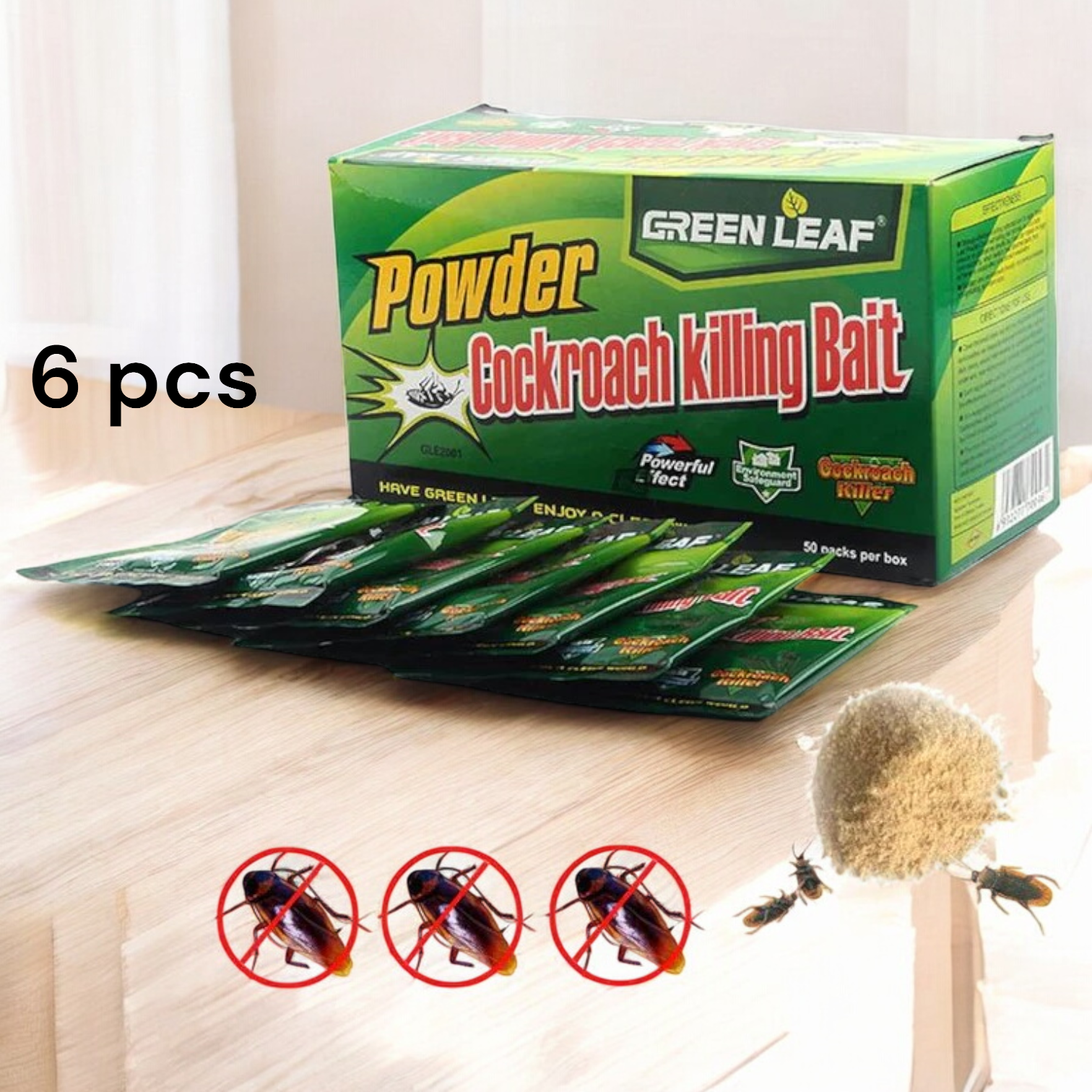 Green Leaf Cockroach Bait Powder | 6 Bags of 5g Each | Strong Pest ...