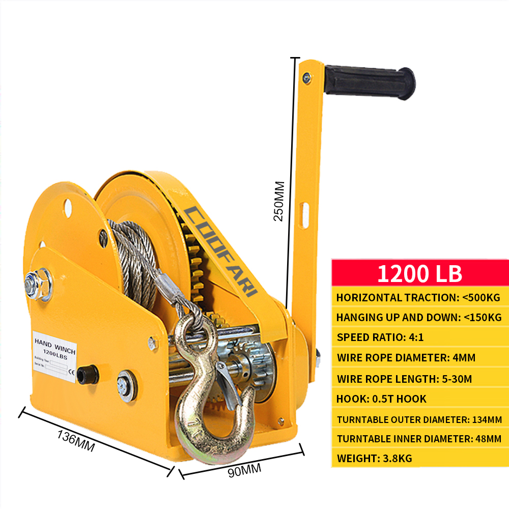 2600LBS Manual Winch Heavy Duty Hand Crank Winch Automatic Brake ...