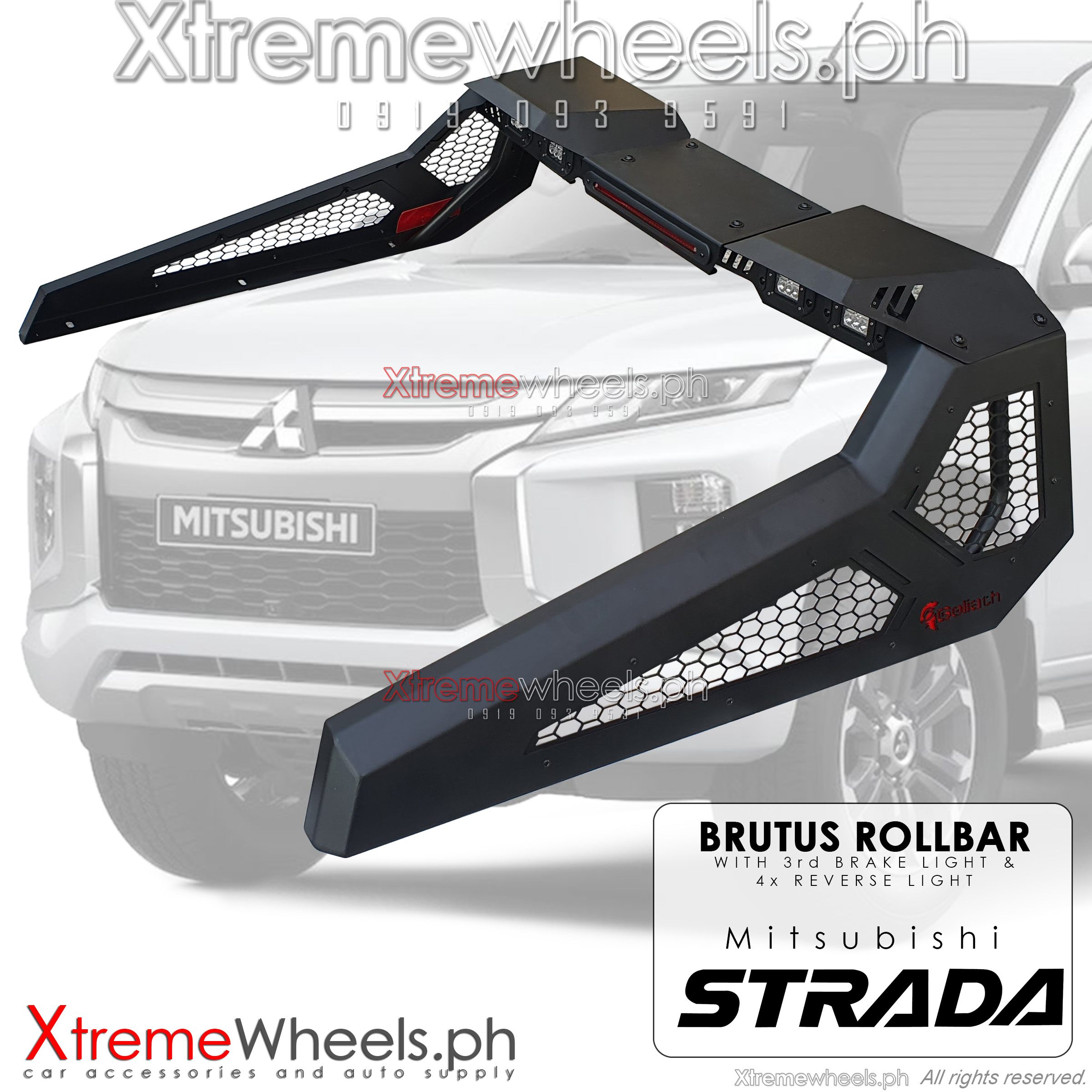 Mitsubishi Strada 2016-2023 Brutus with 4 Led Hard Steel Rollbar / Roll ...