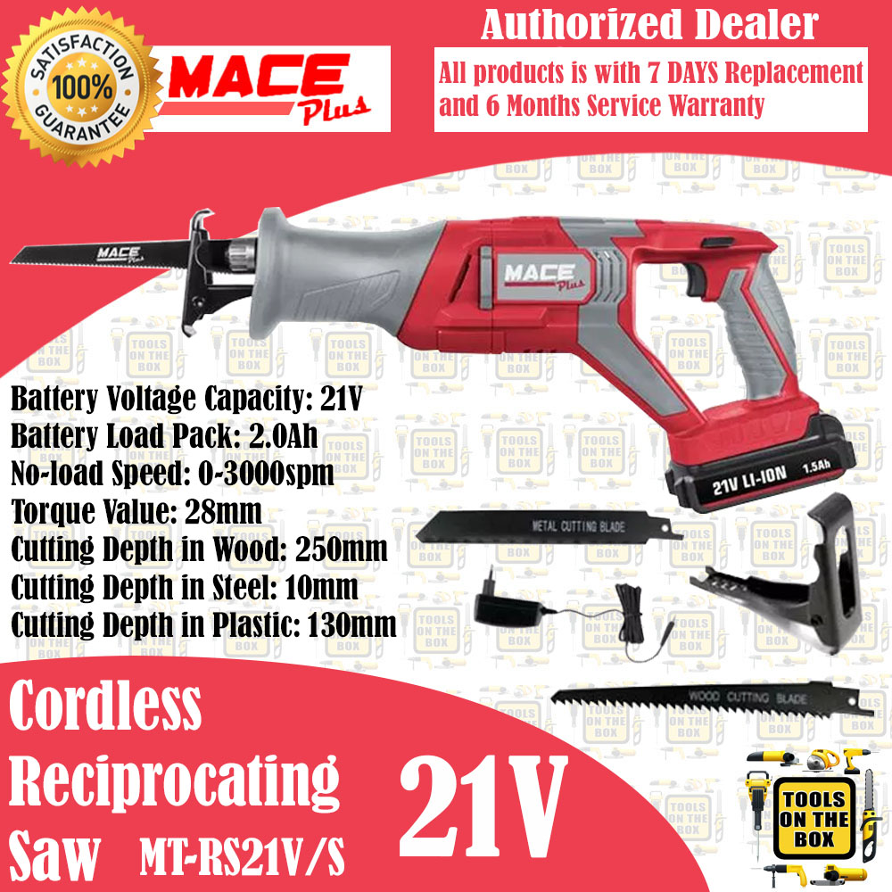 Mace Plus Cordless Reciprocating Saw MT-RS21V/S with 1x battery, 1x ...