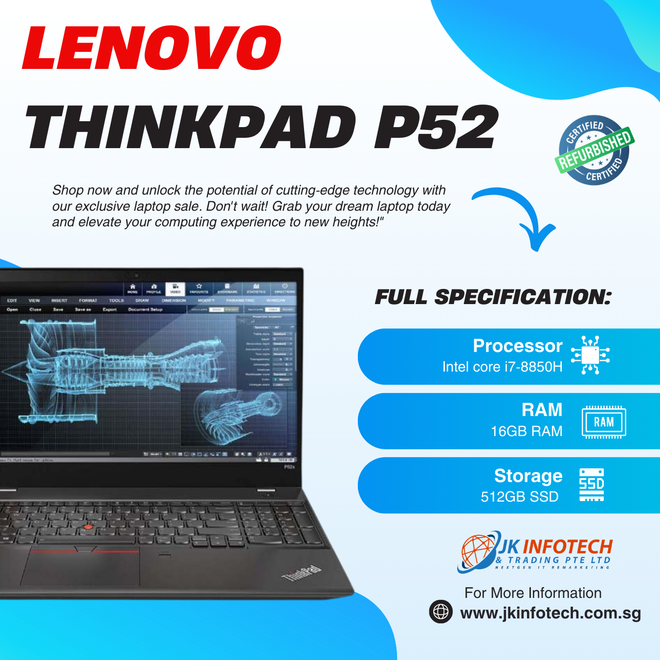 Lenovo ThinkPad P52 workstation 15.6 inch Intel core i7-8850H 16GB RAM ...