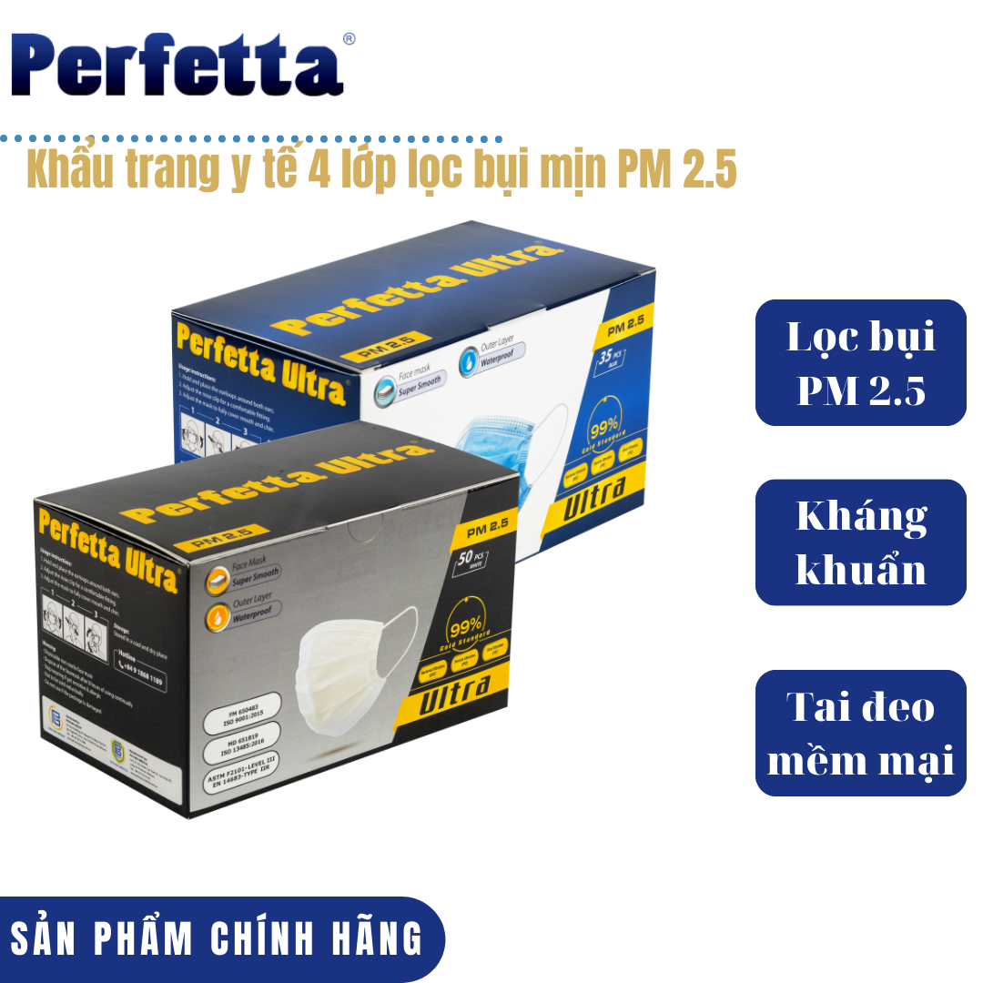 Khẩu trang y tế 4 lớp Perfetta Ultra Xanh/Trắng (35 cái/hộp) | Lazada.vn