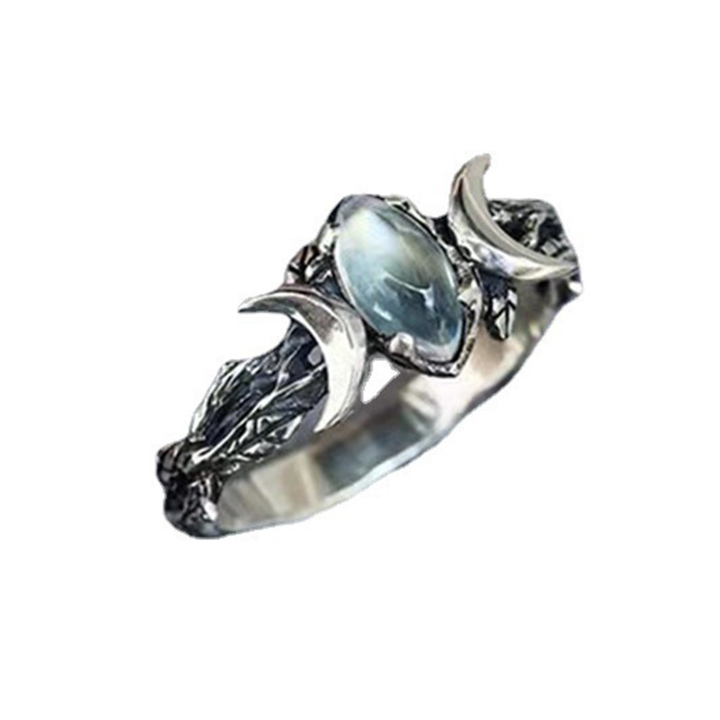 Yuanjing temu Bohemian Moonstone Women's Ring Retro Crescent Men's Ring ...