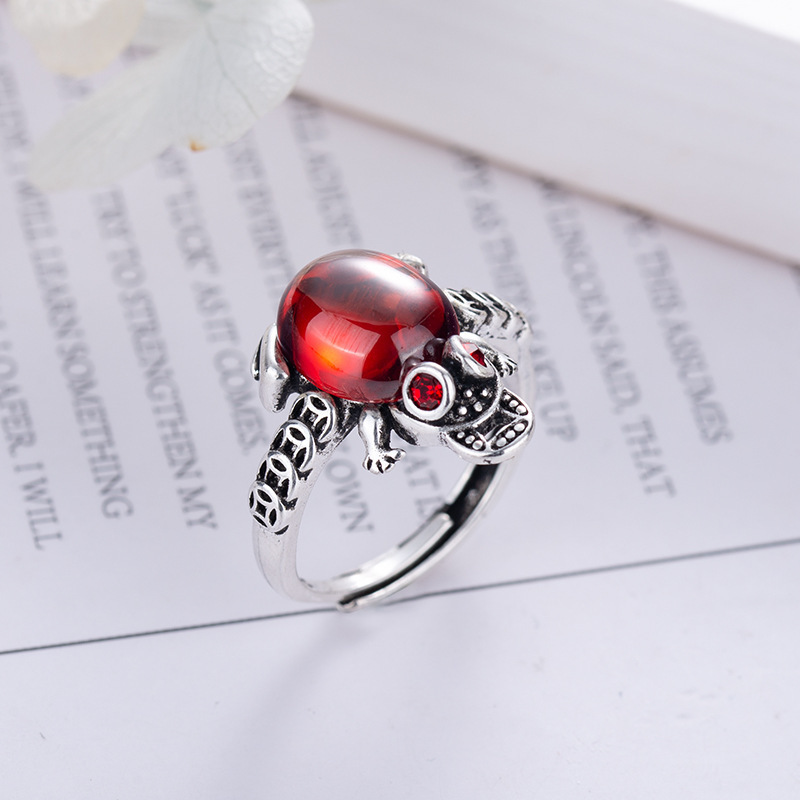 Dadongmen Thai silver ruby fox ring female garnet elephant ring with ...