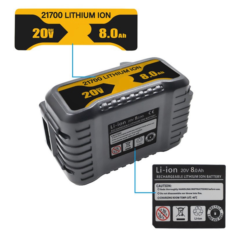 10 Pieces 10 x 21700 Li-Ion Battery 8.0Ah Sticker for DeWalt 18V 20V ...