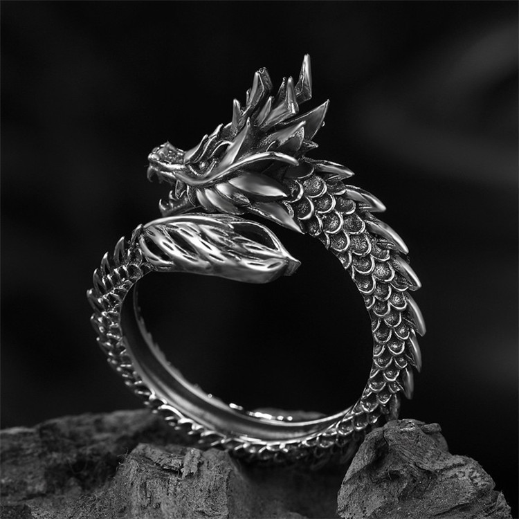 Zodiac Dragon Head Ring Men's Ring Men's Aggressive Retro Jewelry Punk ...