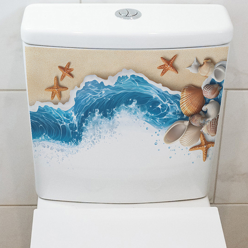 Azure Sea Beach Shell Bathroom Toilet Seat Waterproof Sticker Self ...