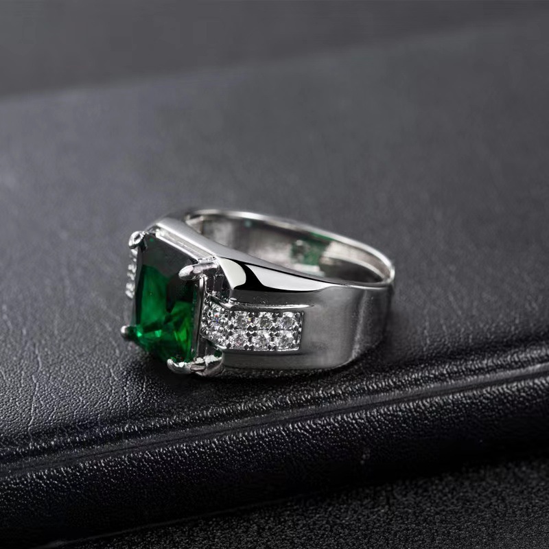 Wish Emerald Men's Ring Sapphire Diamond Green Tapered Crystal Trendy ...