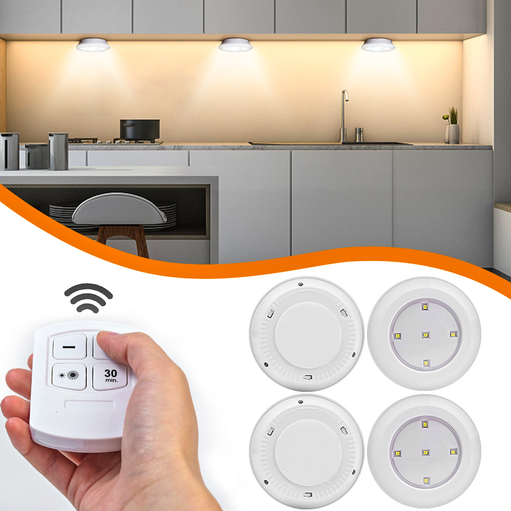 1/4PCS Remote Control Cabinet Light Battery Powered Night Light ...