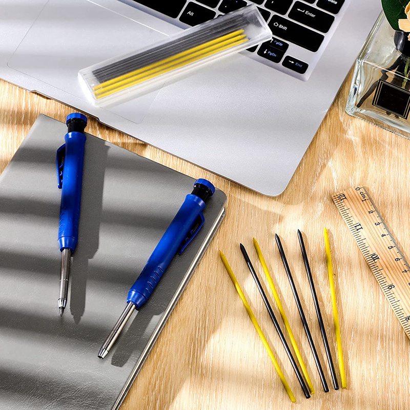 Carpenter Pencil,1Pcs Solid Work Pencil Set with 12 Refill Leads Built ...