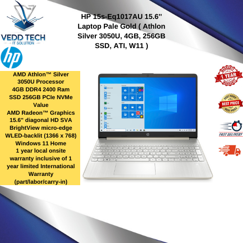 HP 15s-Eq1017AU 15.6'' Laptop Pale Gold ( Athlon Silver 3050U, 4GB ...