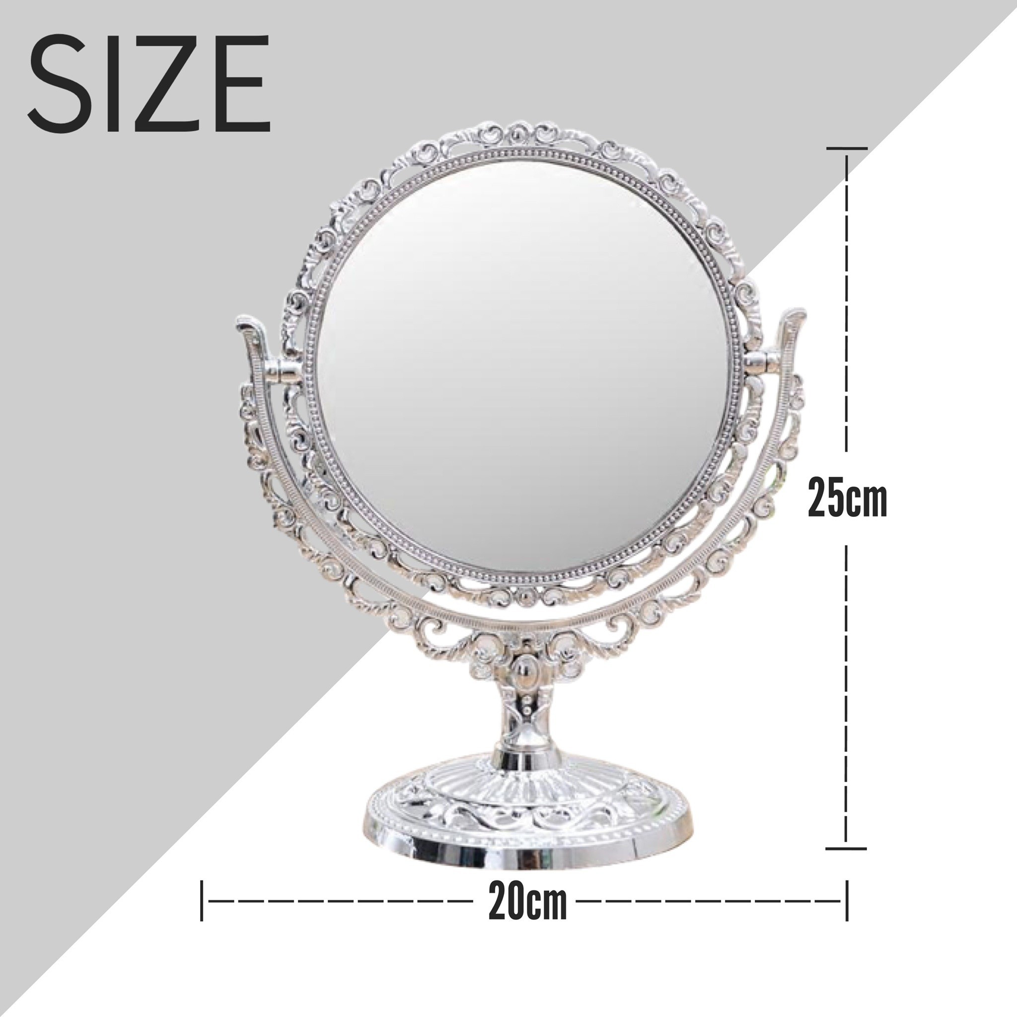 Round table mirror กระจกตั้งโต๊ะ 2 หน้าขอบหลุยส์ทรงกลม | Lazada.co.th