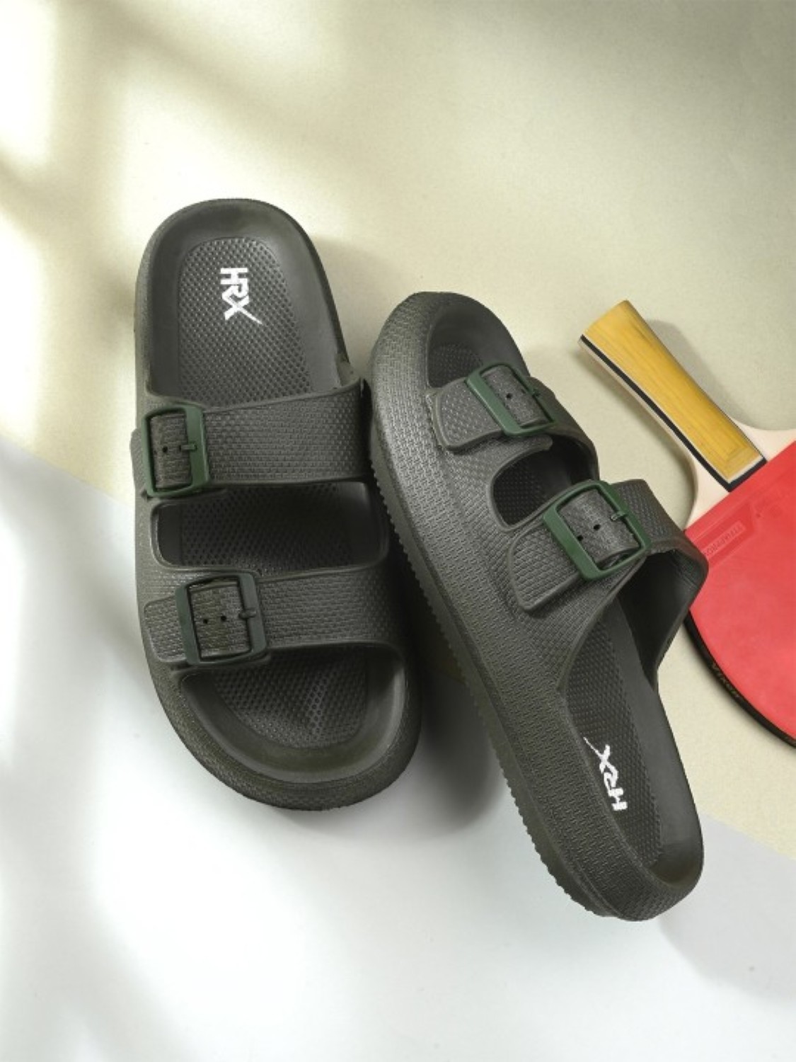 HRX By Hrithik Roshan Olive Green Textured Sliders For Men | Daraz.com.np