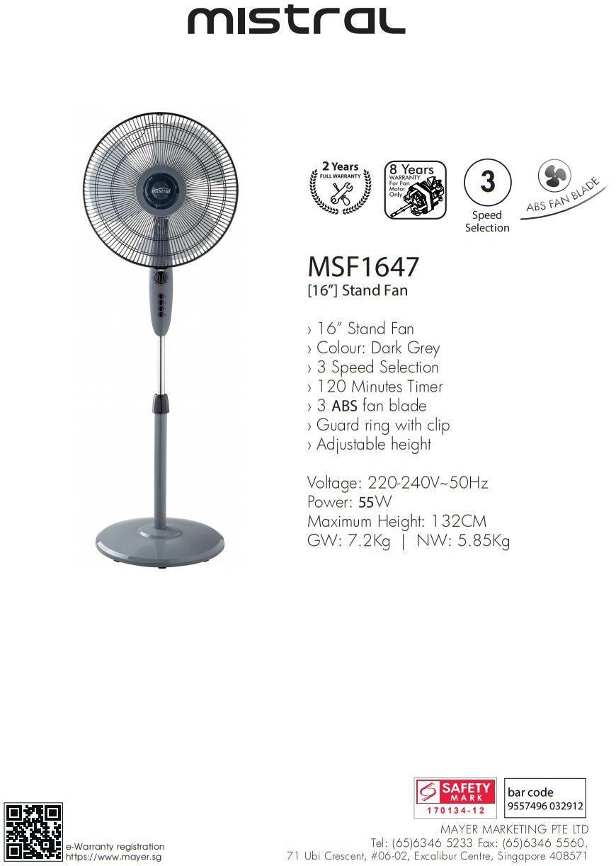 MISTRAL 】 TABLE FAN STAND FAN 12" 16" REMOTE MODEL MANUAL MODEL ...