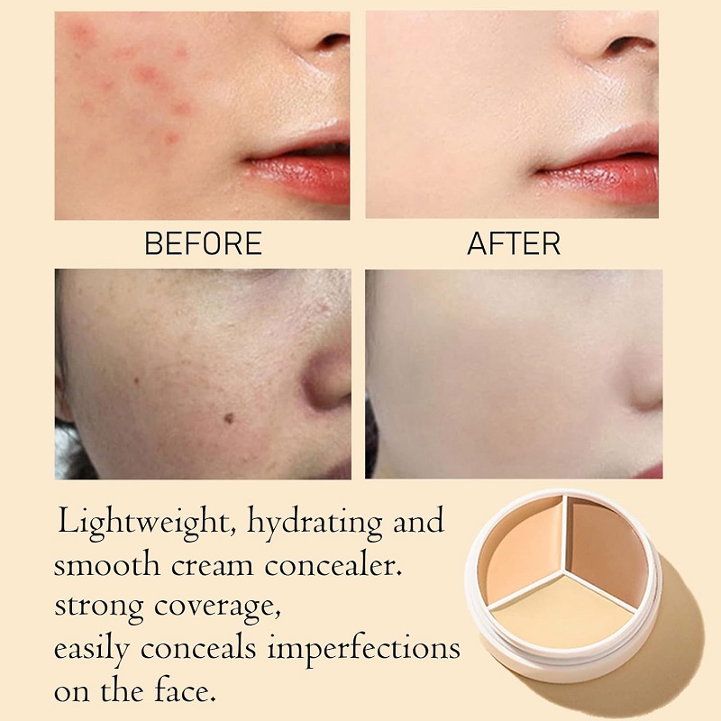 3 Colors Concealer Moisturizing Full Coverage Acne Spot Dark Circles ...