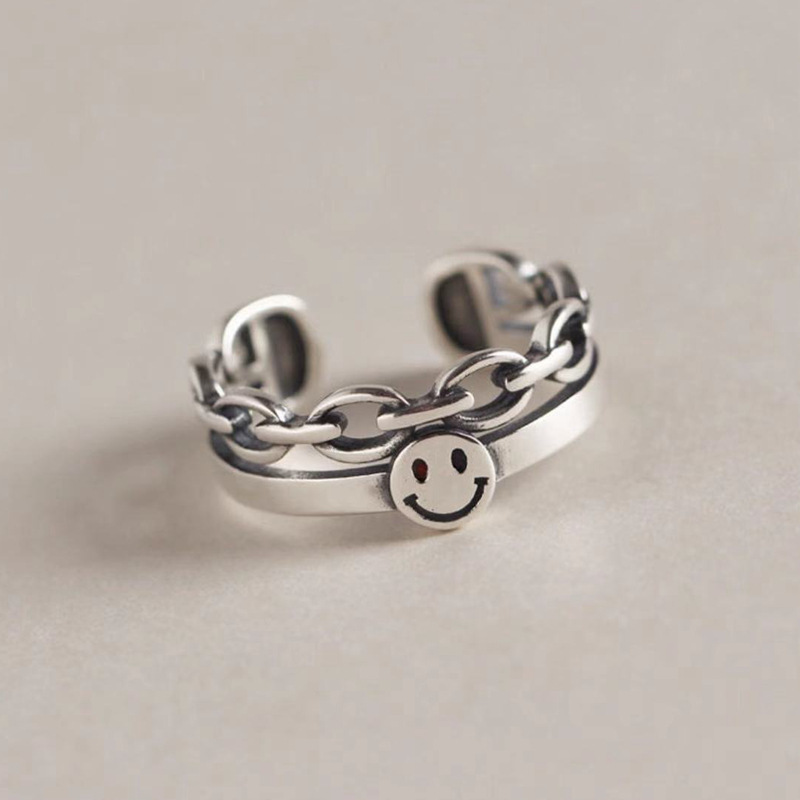 Vintage Smiley Face Ring Old Smiley Face Chain Opening Single Ring Men ...