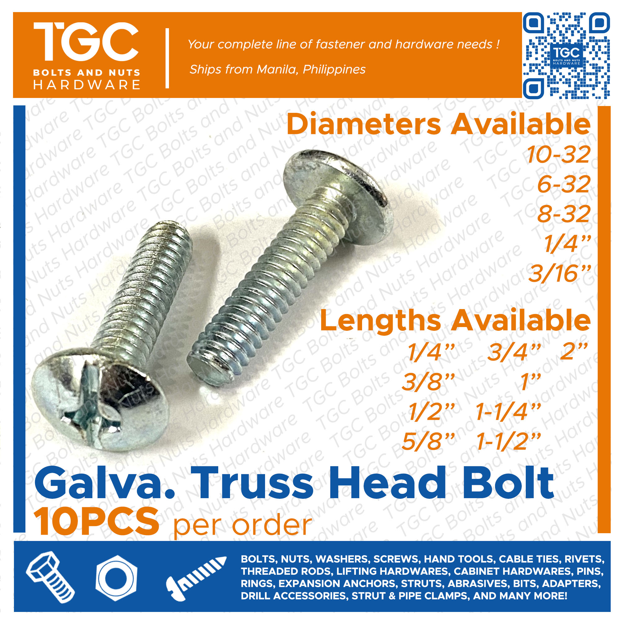 50pcs-3-16-1-4-10-32-8-32-6-32-x-3-8-1-inches-truss-head-bolt-gi