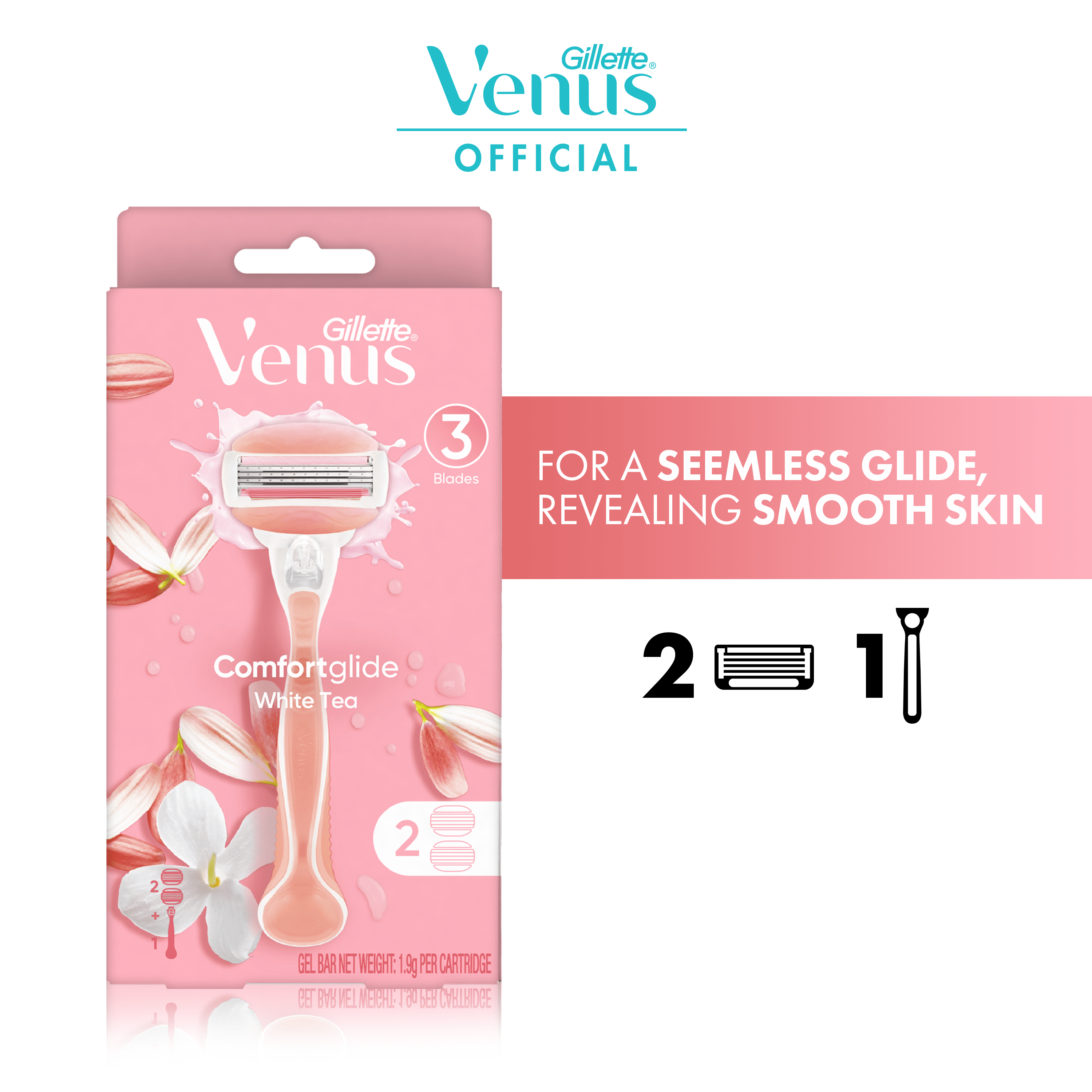 Gillette Venus Comfortglide WhiteTea Razor - 1 Handle + 2 Razor Blade ...