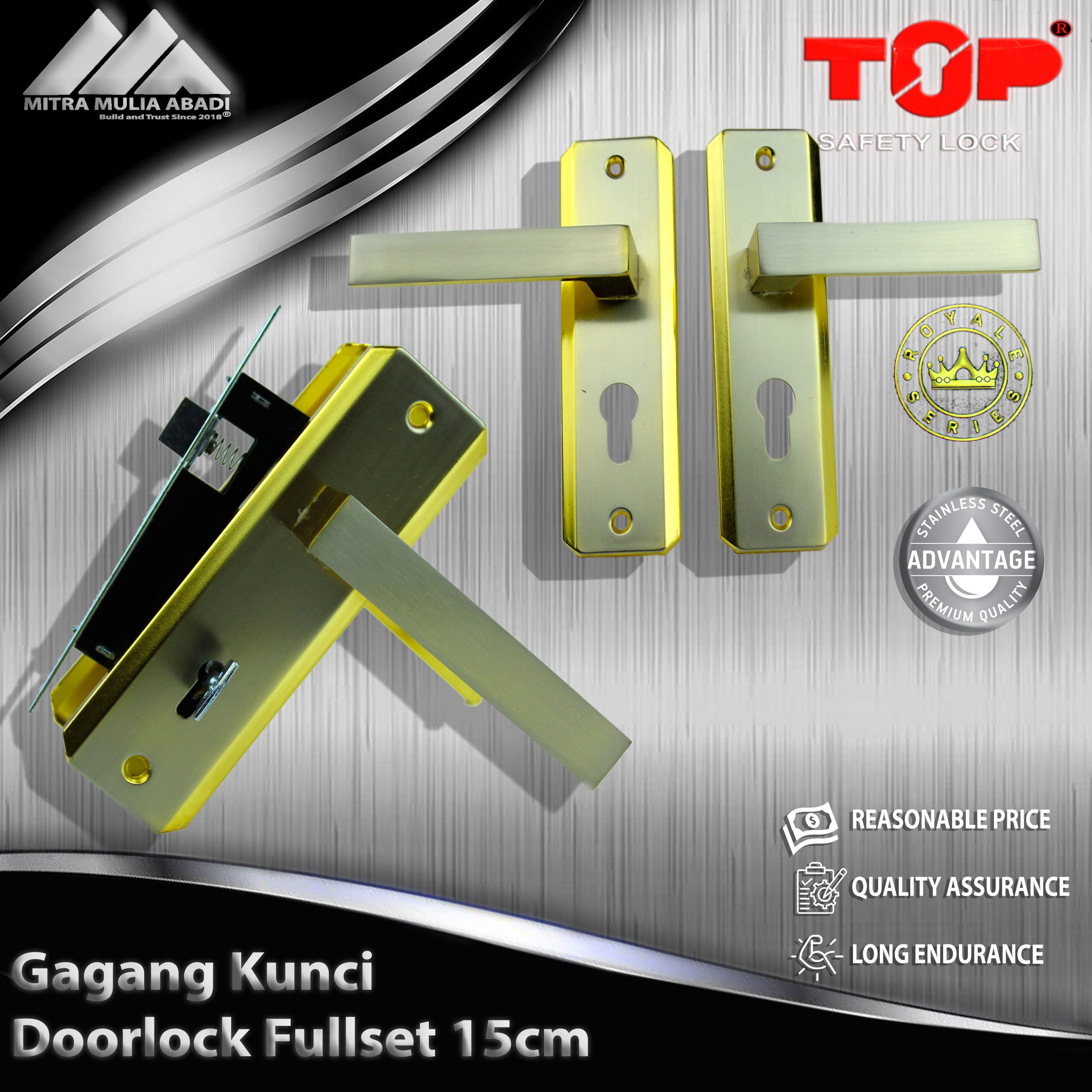 Gagang Kunci Pintu non Silinder Full set 15cm Gold non Silinder ...