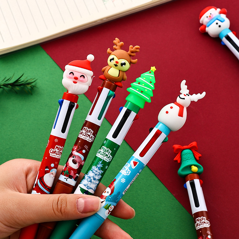 4 Colors Christmas Ballpoint Pen Cute Santa Claus Multicolor Marker ...