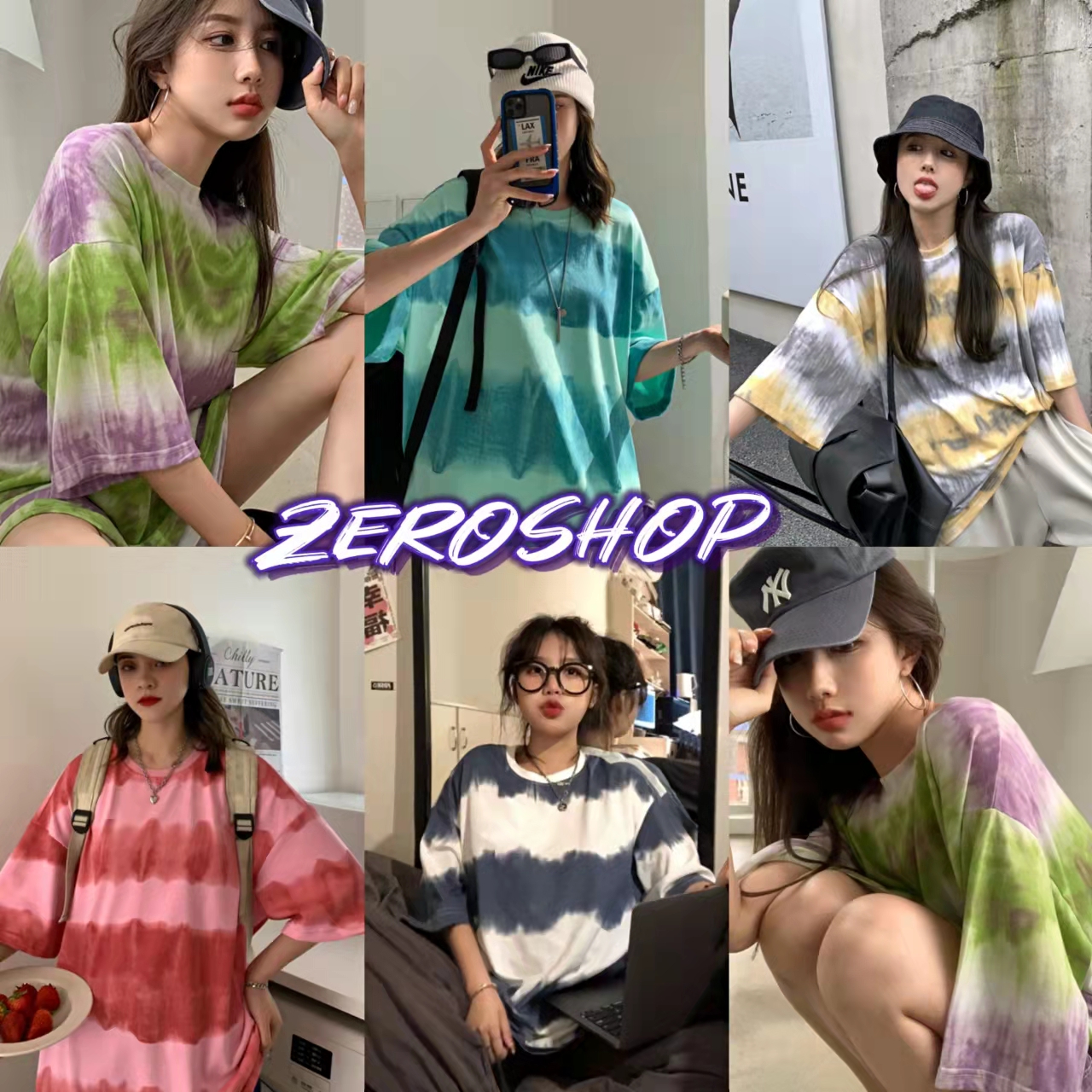 Zero SHOP????พร้อมส่ง????(Zero-DX-123)เสื้อคอกลมแขนสั้น ลายมัดย้อมเท่ๆ สีสันสวยน่าใส่มากค่ะ 03 ...