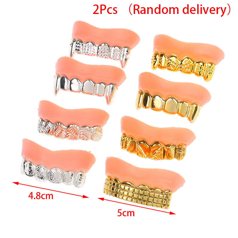 2PCS Halloween costumes electroplated gold and silver false teeth ...