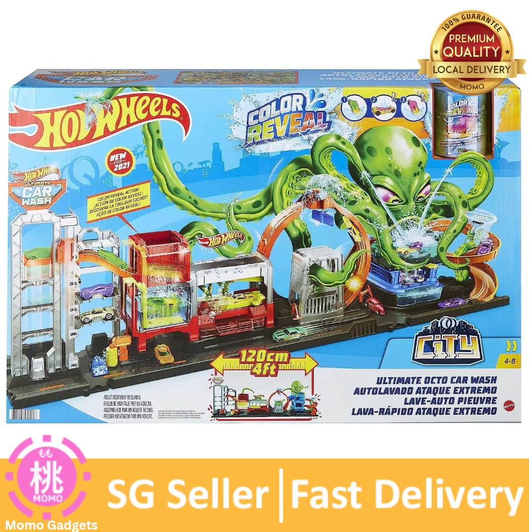 Hot Wheels Toy Car Track Set City Ultimate Octo Car Wash & Color Reveal ...