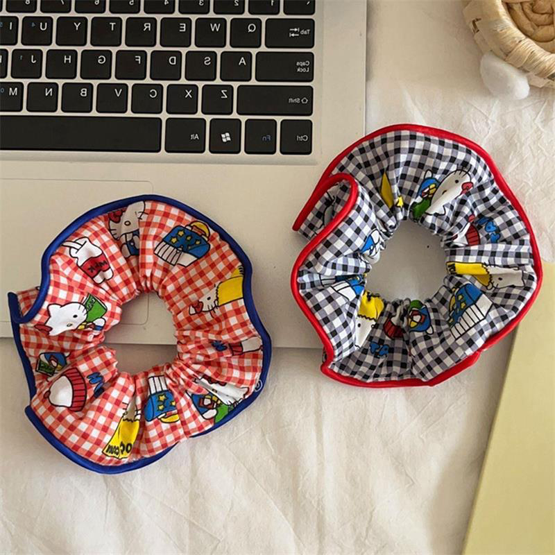 Cute Hello Kitty High Elastic Plaid Large Intestine Hair Rope Girl ...