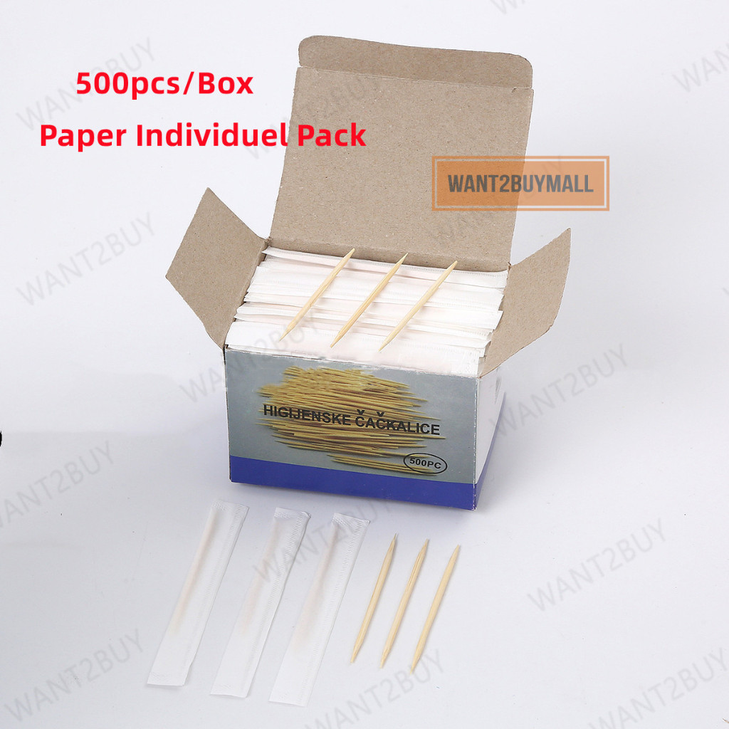 🇲🇾 1000pcs/pack Bamboo Toothpick Single Individual Paper Plastic ...