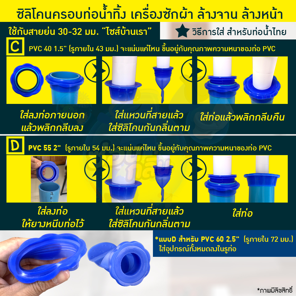 Saun Glin รุ่น PVC FlowDrain ซิลิโคนดักกลิ่น กันแมลงในท่อน้ำ สำหรับ ท่อ ...