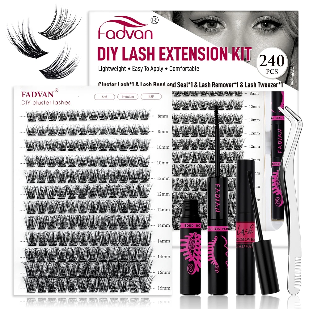 Fadvan DIY Cluster Lashes Kits 144pcs Individual Lash Soft Eyelash ...