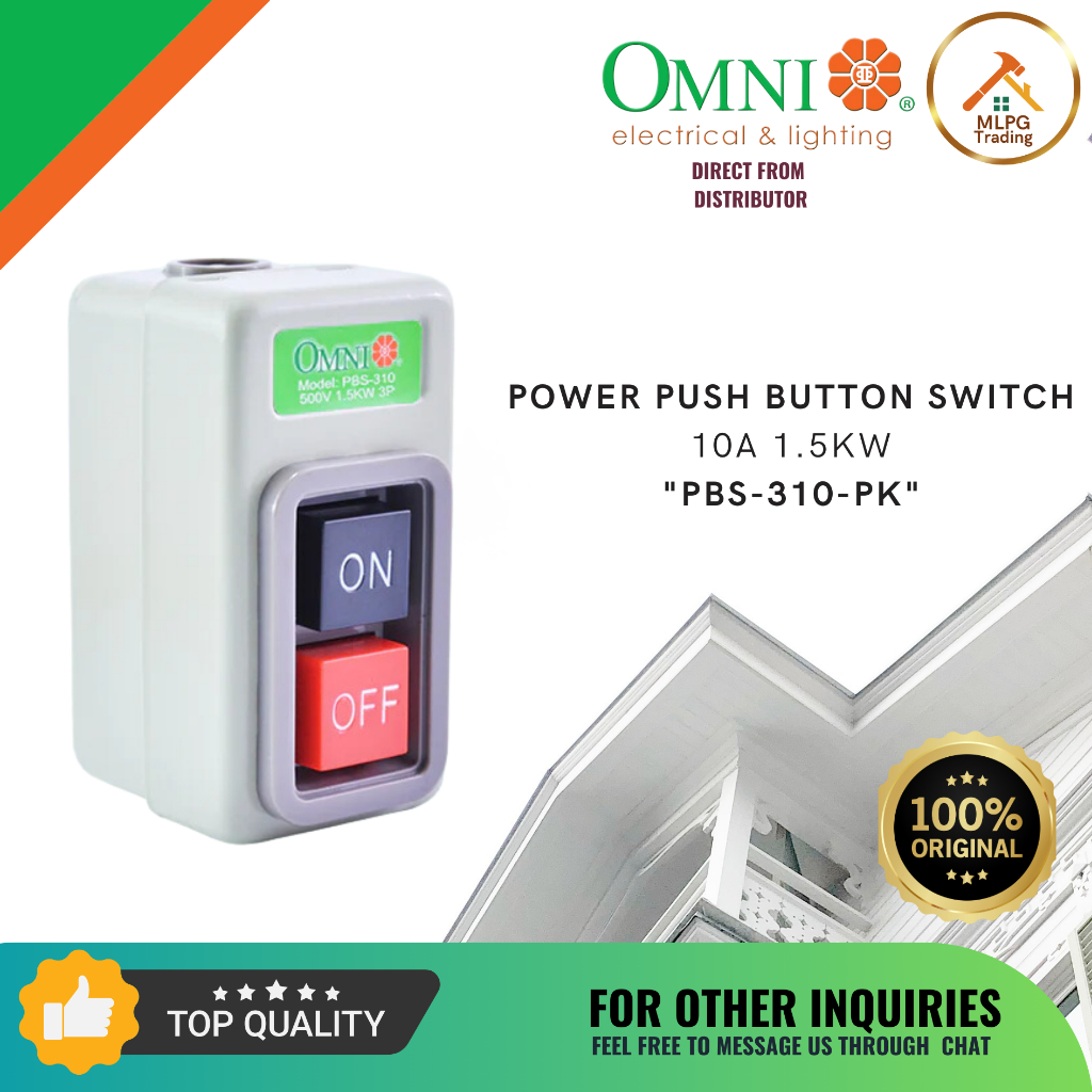 Omni H.D Power Push Button "On-Off" Switch | 10A, 15A, 30A (PBS-310-PK ...