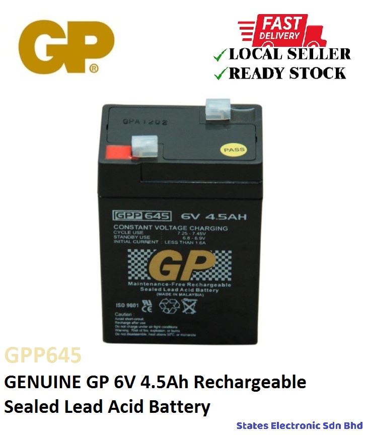 GENUINE GP 6V 4.5Ah Rechargeable Sealed Lead Acid Battery - GPP645 | Lazada