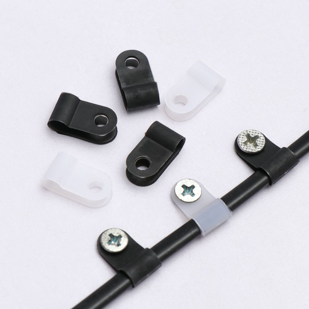 100pcs Plastic R-Type Clip Cable Clamp P Clips Black Nylon Fasteners Cable Mounting Fix Hardware ...