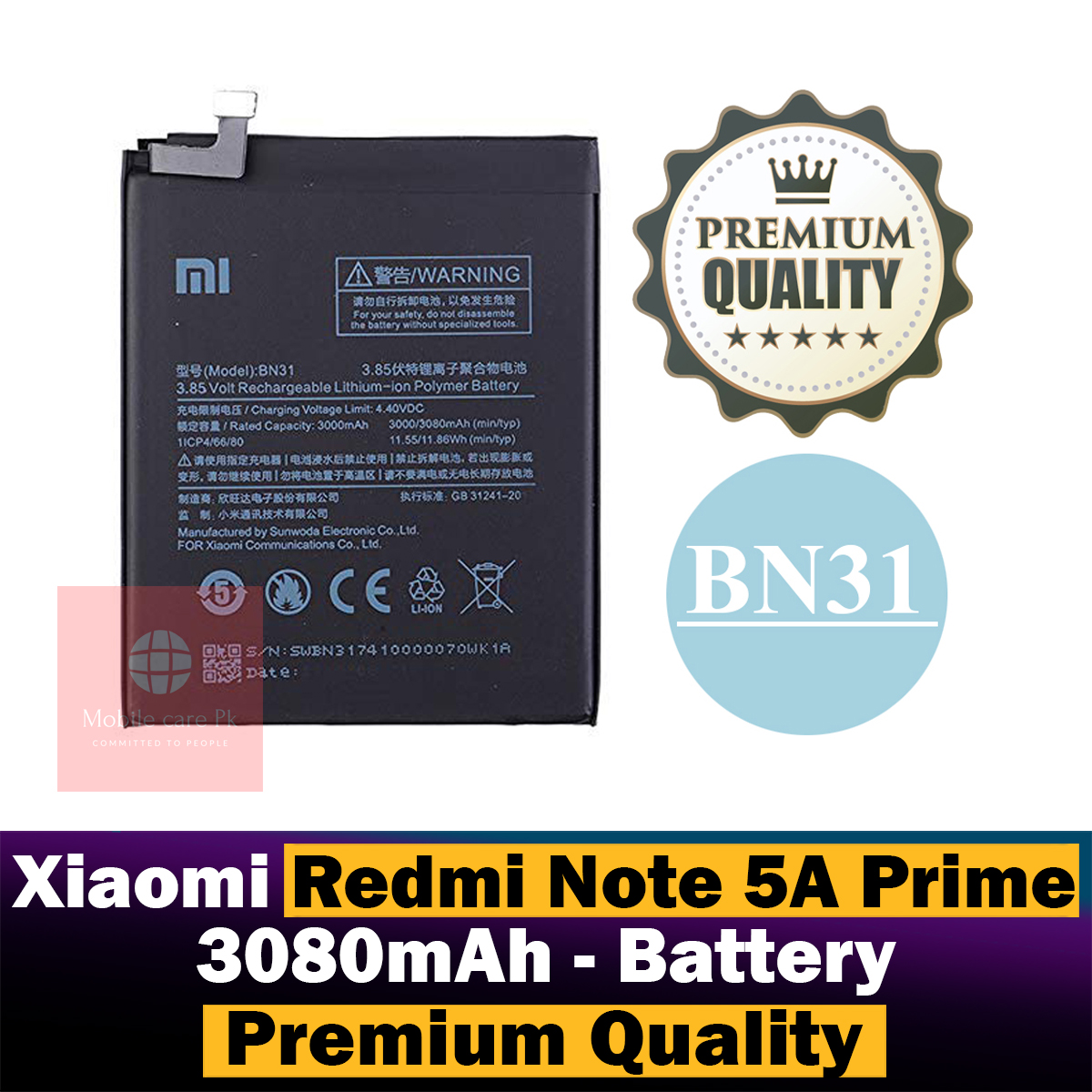 Xiaomi Redmi Note 5A Prime Battery BN31 Replacement Premium Quality ...