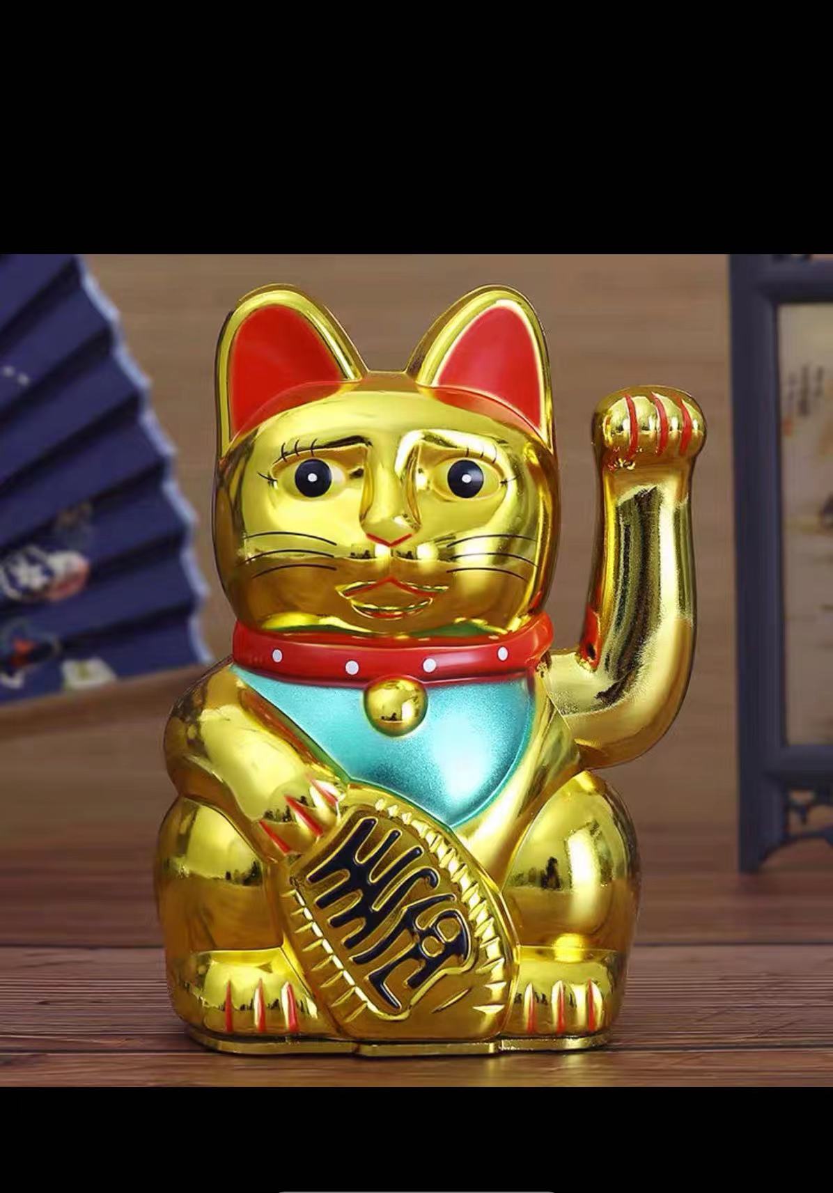 LCC Gold Feng Shui Lucky Cats Lucky Beckoning Waving Wealth Cat w ...