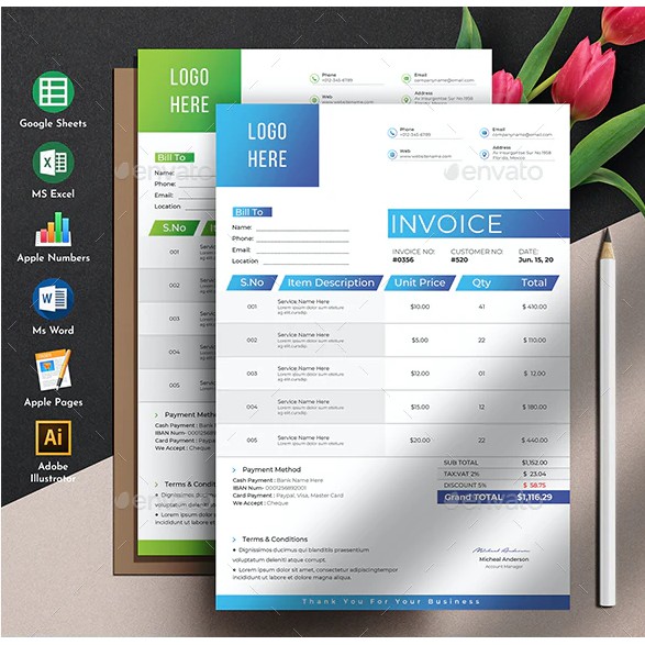 Invoice Template Auto Calculation Excel Numbers Google Sheets | Lazada