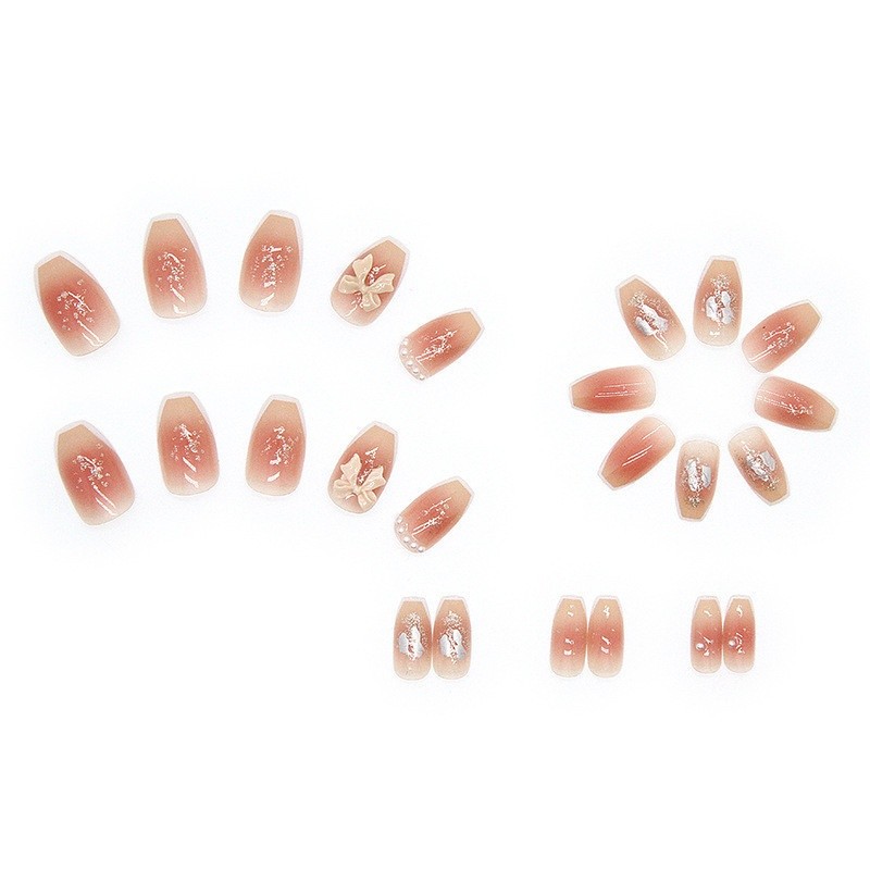 【WITH GLUE】24Pcs Fake Nails Pattern Flower French False Nails Wearable ...