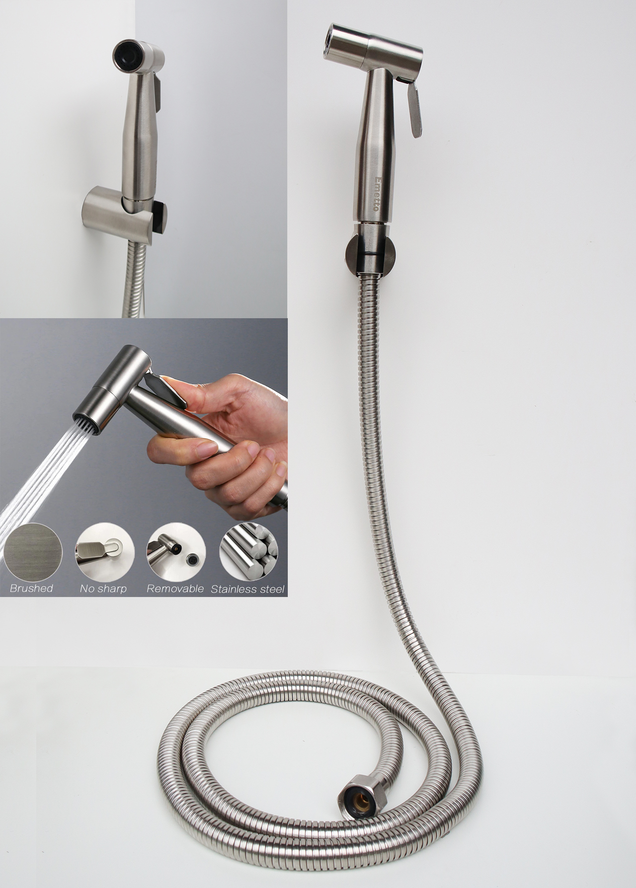 Emetto Stainless Steel Toilet Bidet Sprayer Set 1.0m Stainless Steel ...