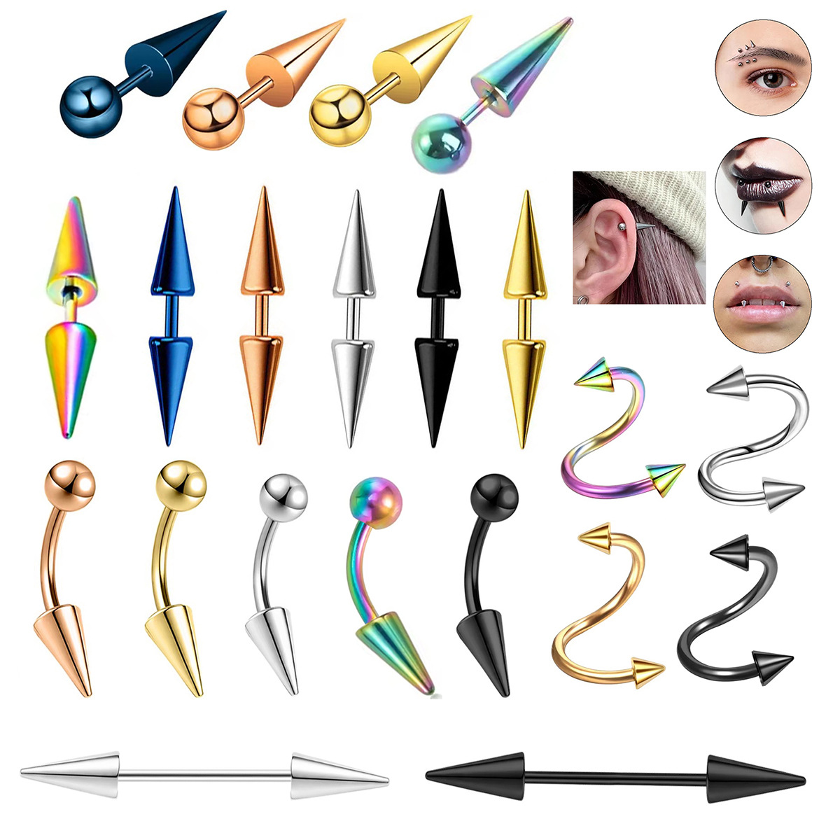 Distinctive Stainless Steel Eyebrow Nail Ball Tapered Lip Nail Ear Bone ...