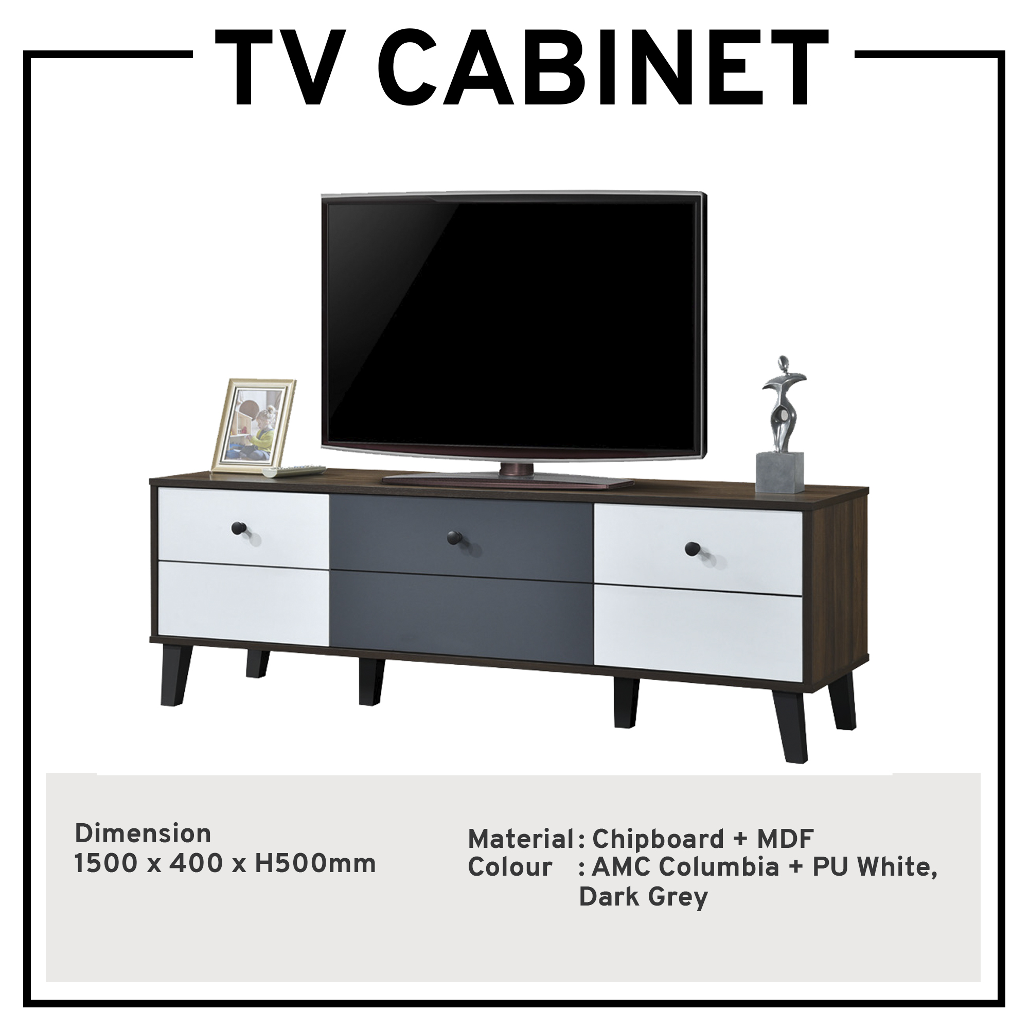 TV Cabinet 150CM TV Console Living Hall Cabinet Media Storage Cabinet ...