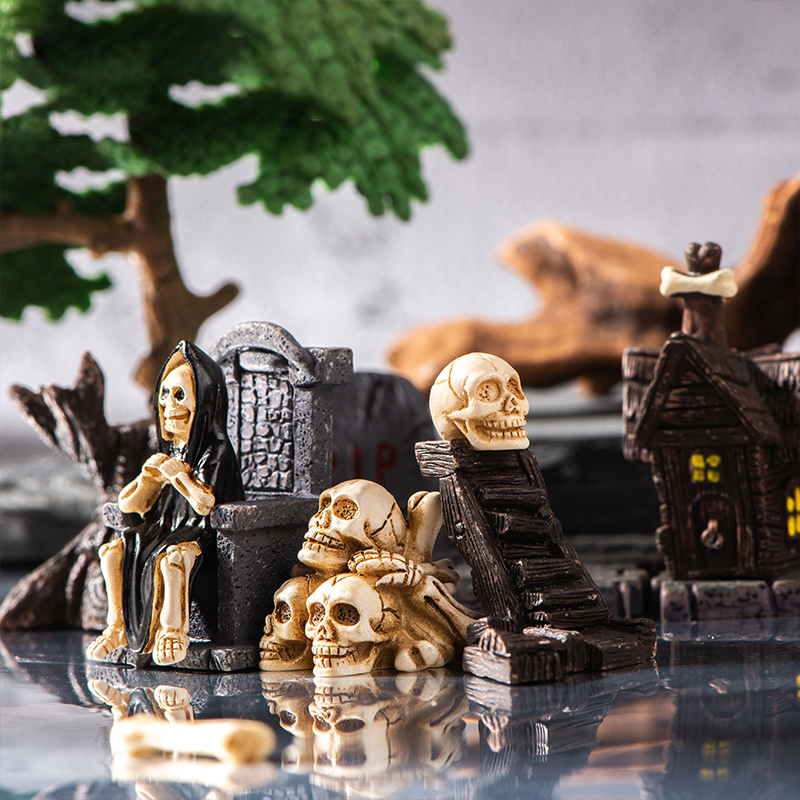 New Mini 3D Horror Halloween Raven Tombstone Skull Series Resin ...
