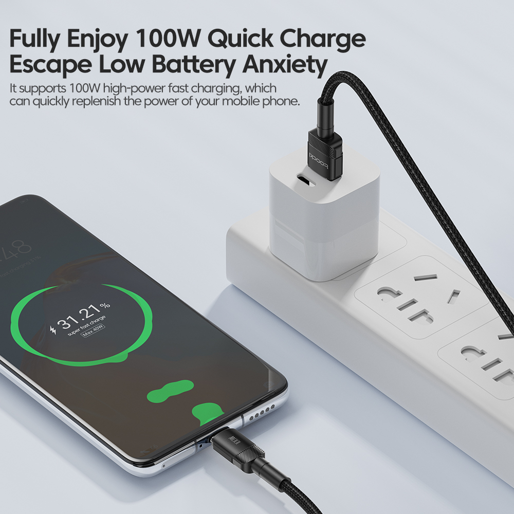 Toocki USB Type C Cable 100W Fast Charging 6A Type C Cable for Xiaomi ...