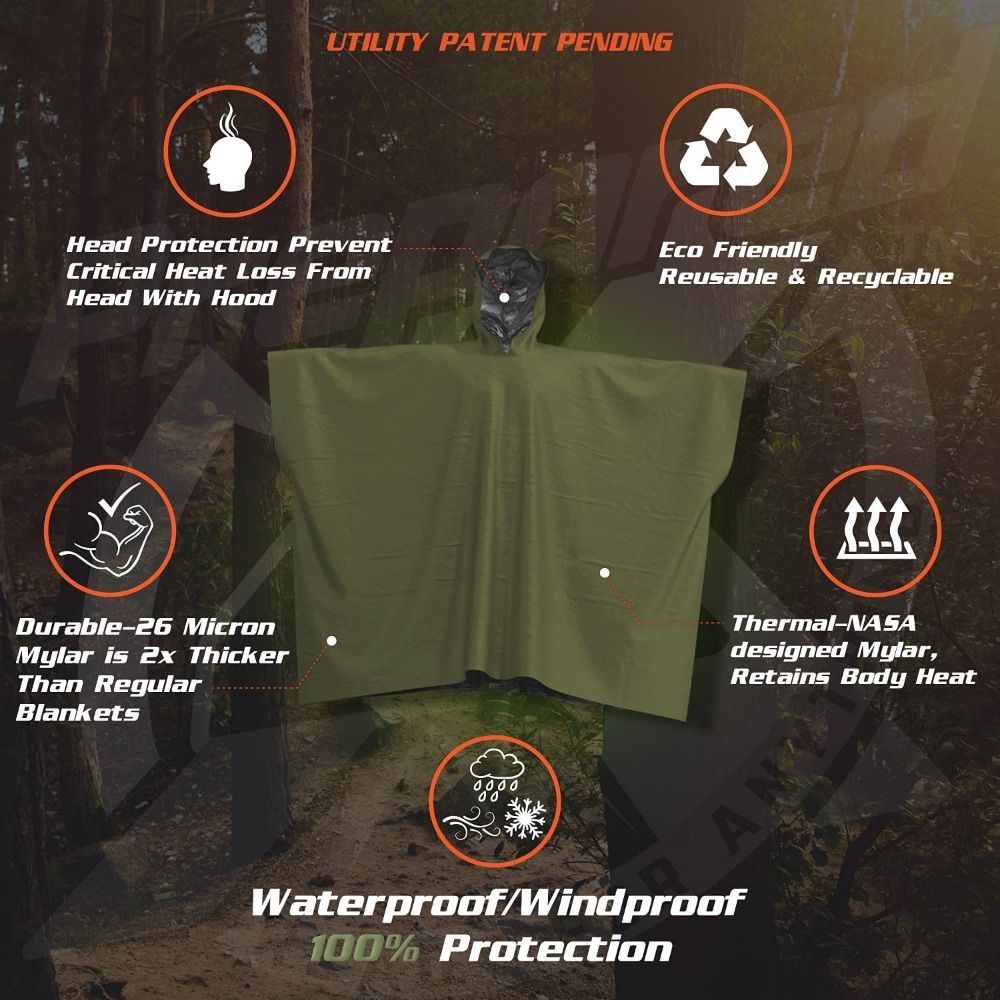 Emergency Survival Camping Equipment Emergency Poncho Raincoat Heat ...