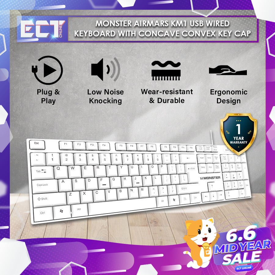 Monster Airmars KM1 USB Wired Keyboard with Concave Convex Key Cap ...