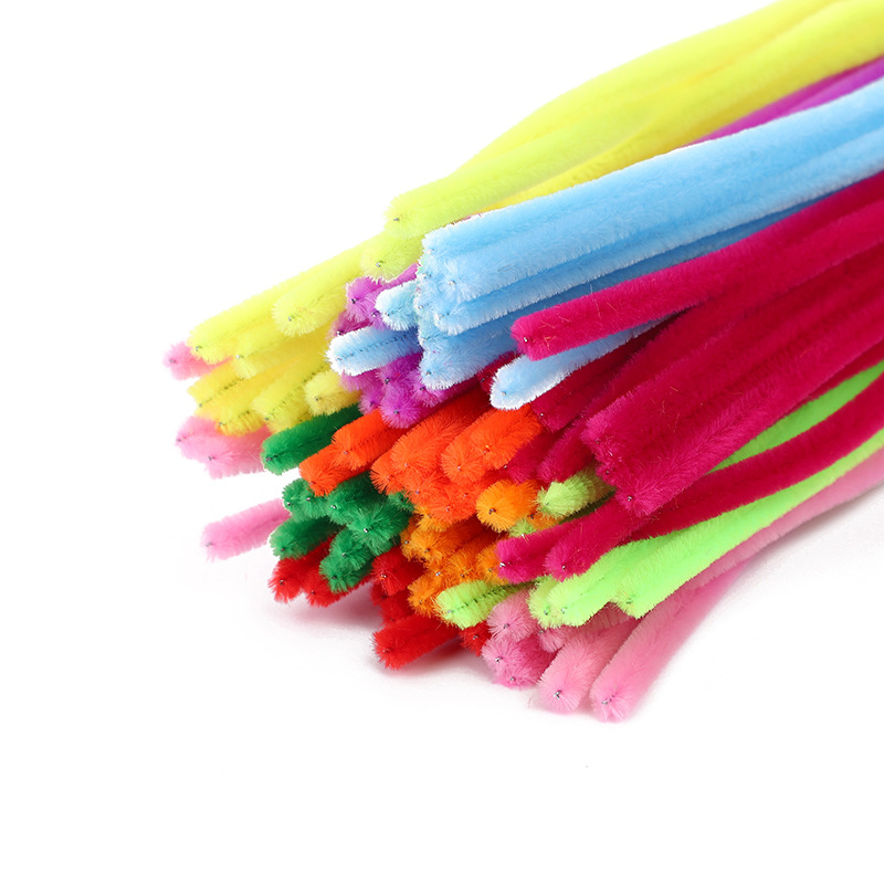 100Pcs Colorful Chenille Stem Twisted Rod Wool Root Fluffy Bar Iron ...