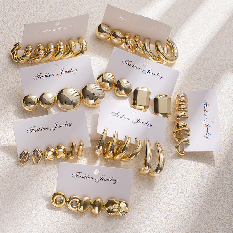 Enacolor 3Pairs/Set Retro Female Gold Acrylic Geometry Hoop Earrings Vintage Circle Earings Girl ...